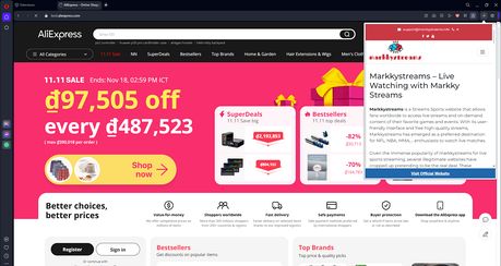 Markky Streams Sports extension - Opera add-ons