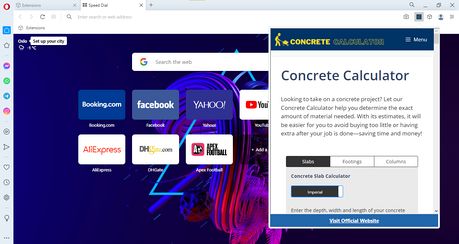 Concrete Calculator extension - Opera add-ons