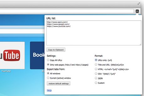 Copy URLs extension - Opera add-ons