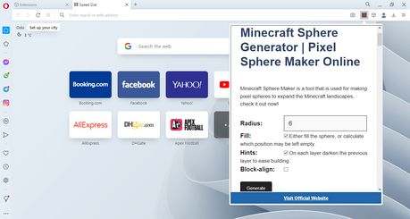 Minecraft Sphere Generator extension - Opera add-ons