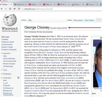 Wikipedia to Google Images extension - Opera add-ons