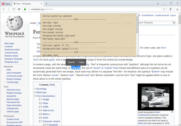 Font Inspector extension - Opera add-ons