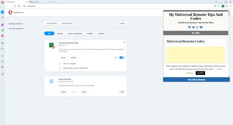 Extensión My Universal Remote Codes - Complementos de Opera