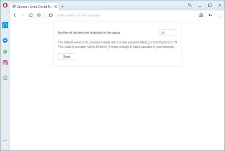 Extensão Undo Closed Tabs Button - Complementos do Opera
