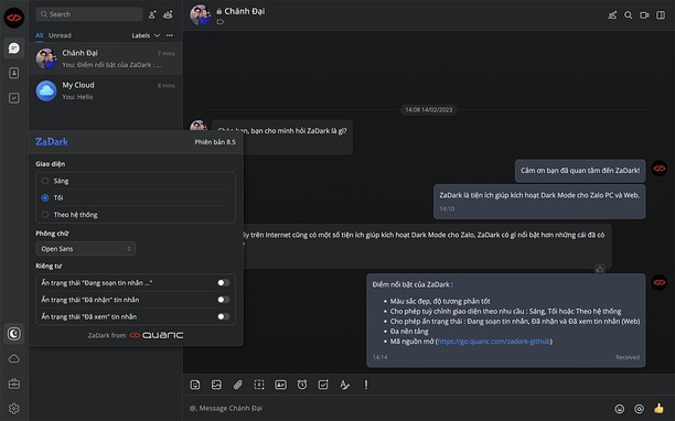 ZaDark – Zalo Dark Mode extension - Plugiciels Opera