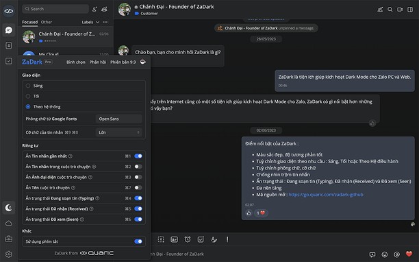 ZaDark – Zalo Dark Mode extension - Opera add-ons