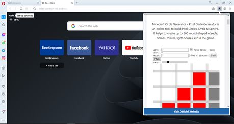 Extensão Minecraft Circle Generator - Complementos do Opera