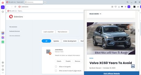 Cars show extension - Opera add-ons
