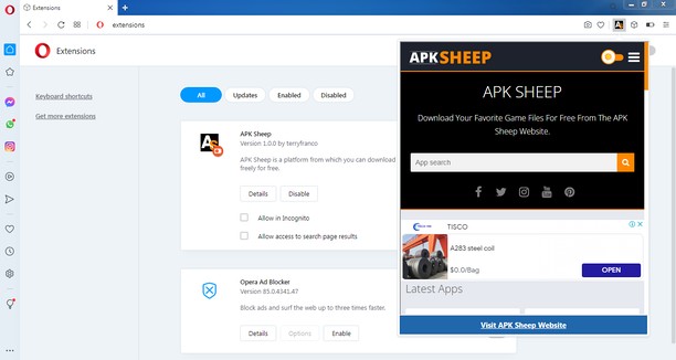 Extensão APK Sheep - Add-ons Opera