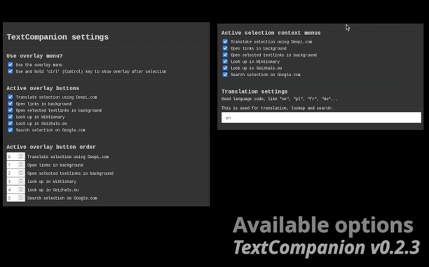 TextCompanion extension - Opera add-ons