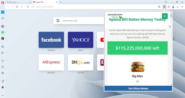 Spend Bill Gates Money eklentisi - Opera eklentileri