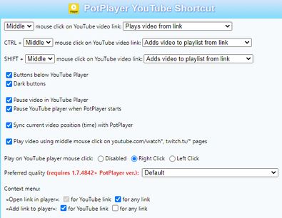 Potplayer Youtube Shortcut extension - Opera add-ons