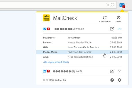 Розширення WEB.DE MailCheck - Додатки до Opera