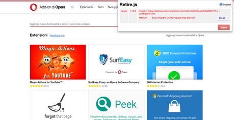 retire.js 확장 기능 - Opera add-ons