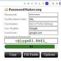 PasswordMaker Pro ekstenzija - Opera dodaci