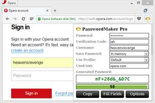 Разширение „PasswordMaker Pro“ - Добавки за Opera
