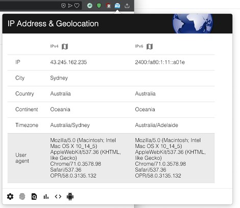 IP Address & Geolocation extension - Opera add-ons